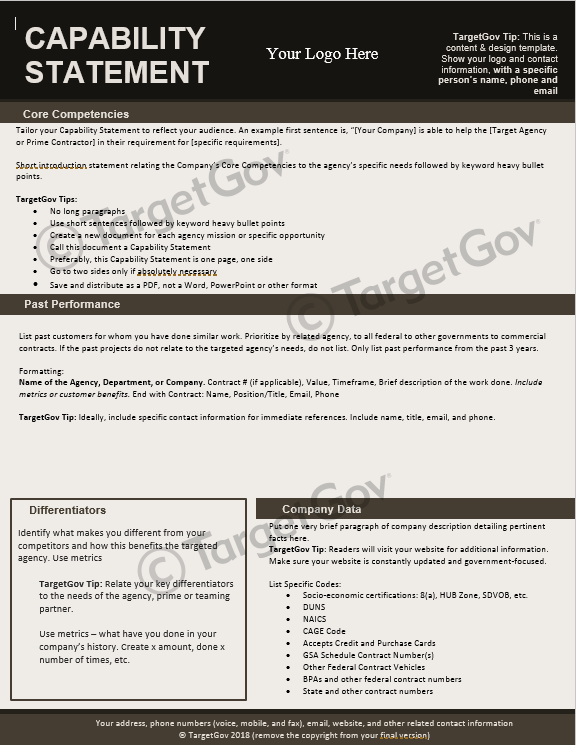 Capability Statement Editable Template TargetGov